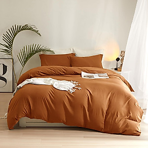 Terracotta Duvet Cover Queen Size Burnt Orange Duvet Cover Soft 3 Pieces Microfiber Bedding Set Rust Color Fall Comforter Cover Boho Caramel Duvet Cover 90”x90” with Zipper Closure and 2 Pillowcases