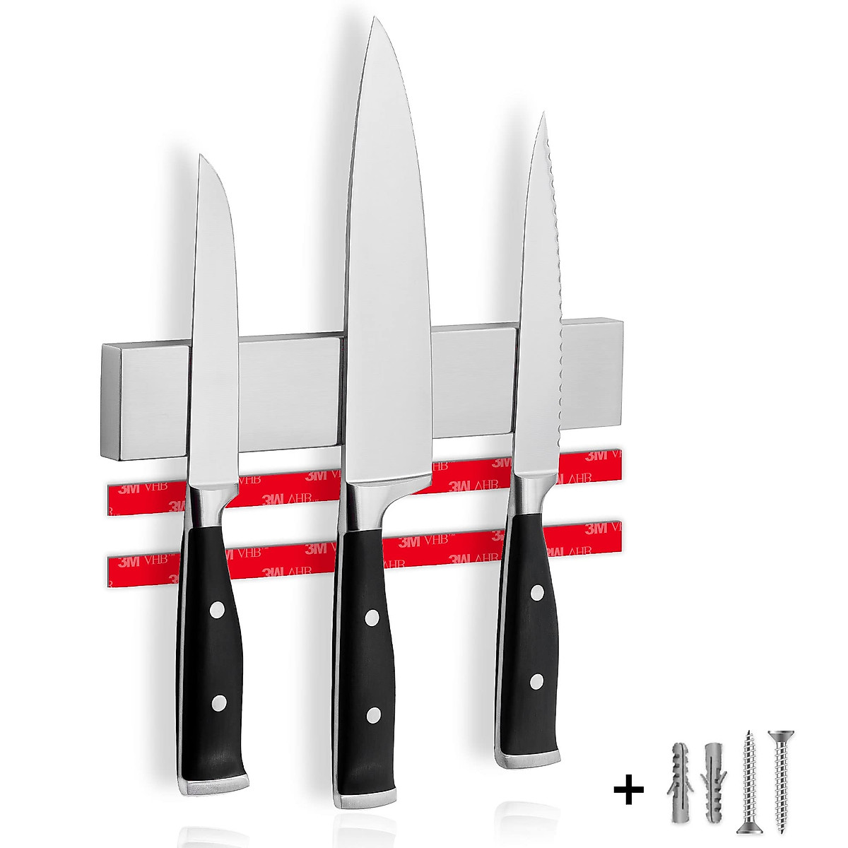 CUCINO Magnetic Knife Holder for Wall 10" No Drilling incl. Self Adhesive Tape - Extra strong Knife Holder - Awarded Knife Magnetic Strip - Made of Stainless Steel