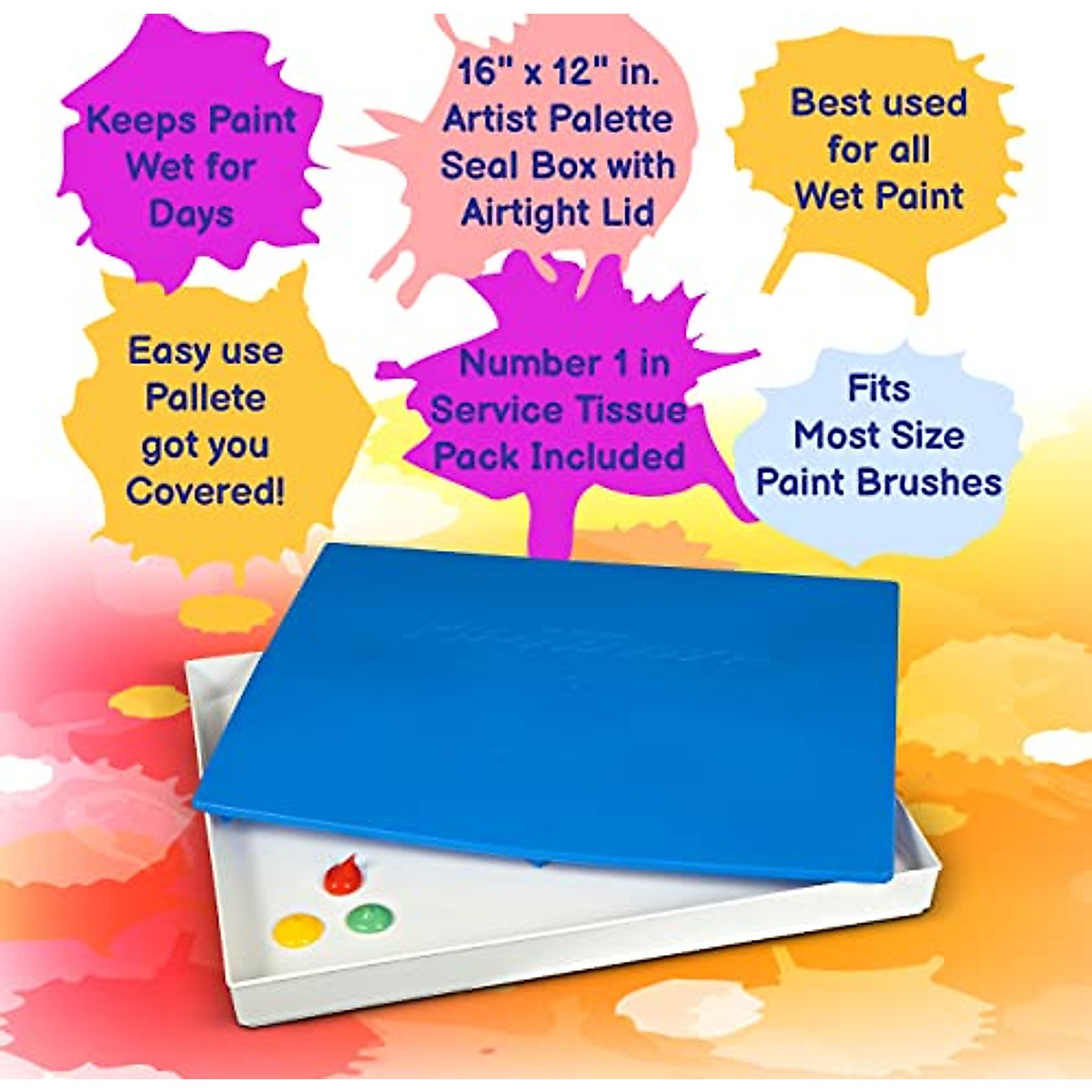 Masterson Sta-Wet Paint Palette with Airtight Lid, 16 x 12 Inch Artist Palette Seal Box with Airtight Lid, for Oil Based Paint, Keeps Wet Paint Fresh for Days, and Number 1 in Service Tissue Pack