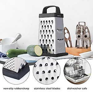 Cheese Grater Box Grater, Mini Size 4-Sided Stainless Steel Grater, Food Shredder for Cheese, Parmesan, Vegetable, Dishwasher Safe, Black