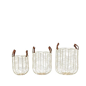 CosmoLiving by Cosmopolitan Glam Metal Round Storage Basket, Set of 3 16", 14", 12"H, Gold