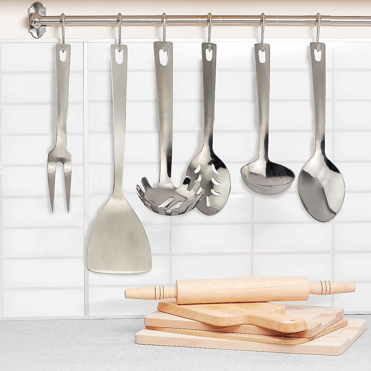 Darware Complete Serving Spoon & Utensil Set (6-Piece Set); Includes Pasta Server, Fork, Spoon, Slotted Spoon, Ladle, & Cake/Casserole Server