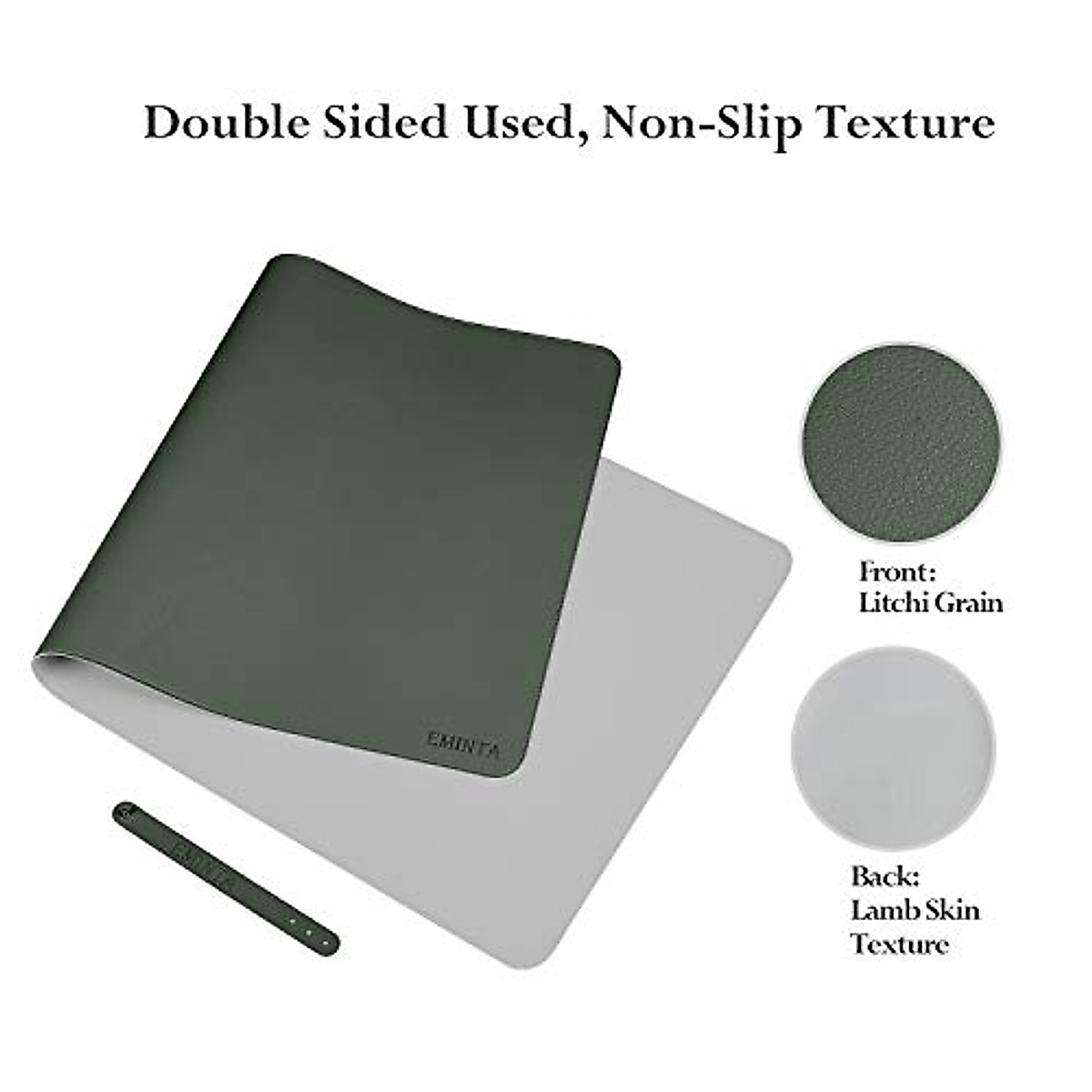 Office Desk Pad Desktop Protector, Upgrade Sewing Edge 35.4 x 17Inch PU Leather Desk Mat, Gaming Mouse Pad, Waterproof Desk Blotter Pad, Double Sides(Dark Green/Gray)