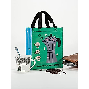Blue Q Handy Tote ~ Start Your Engines Coffee Lovers!!! Reusable lunch bag, little tote, gift bag, sturdy and easy to clean, made from 95% recycled material, 10" h x 8.5" w x 4.5" d