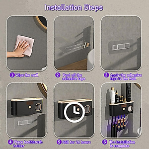 Toothbrush Holders Wall Mounted for Bathrooms, Toothbrush Holder with Automatic Toothpaste Dispenser, Electric Toothbrush Holder with Solar Charging, Toothbrush Organizer with 5 Brush Slots (Black)