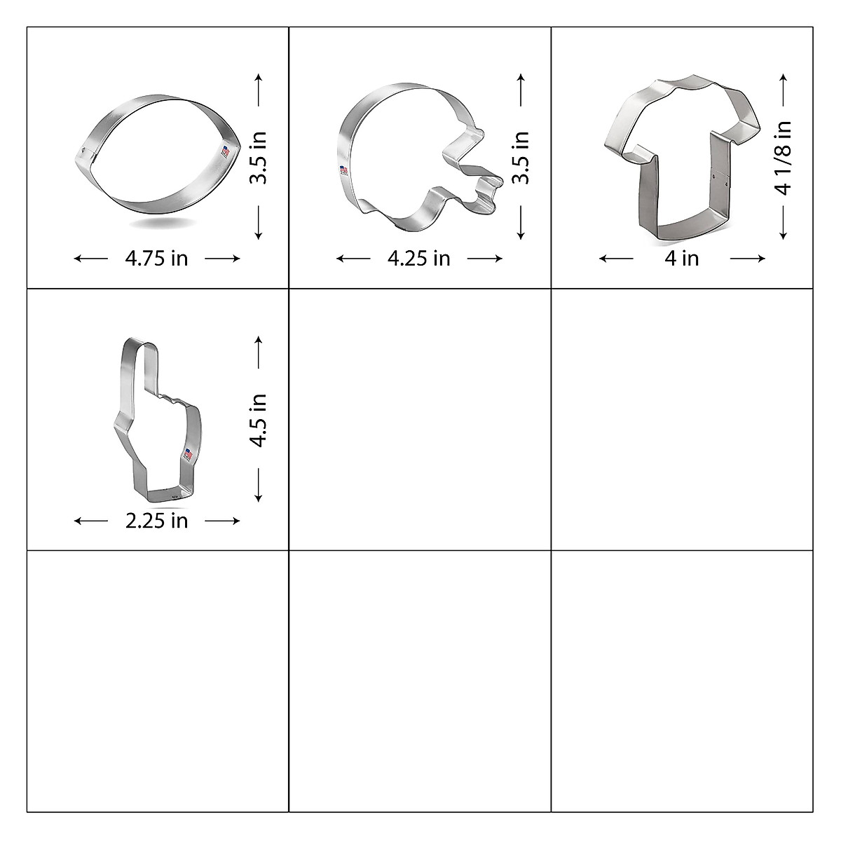 Football Cookie Cutter Set 4 Pc - Foose Cookie Cutters - USA Tin Plated Steel