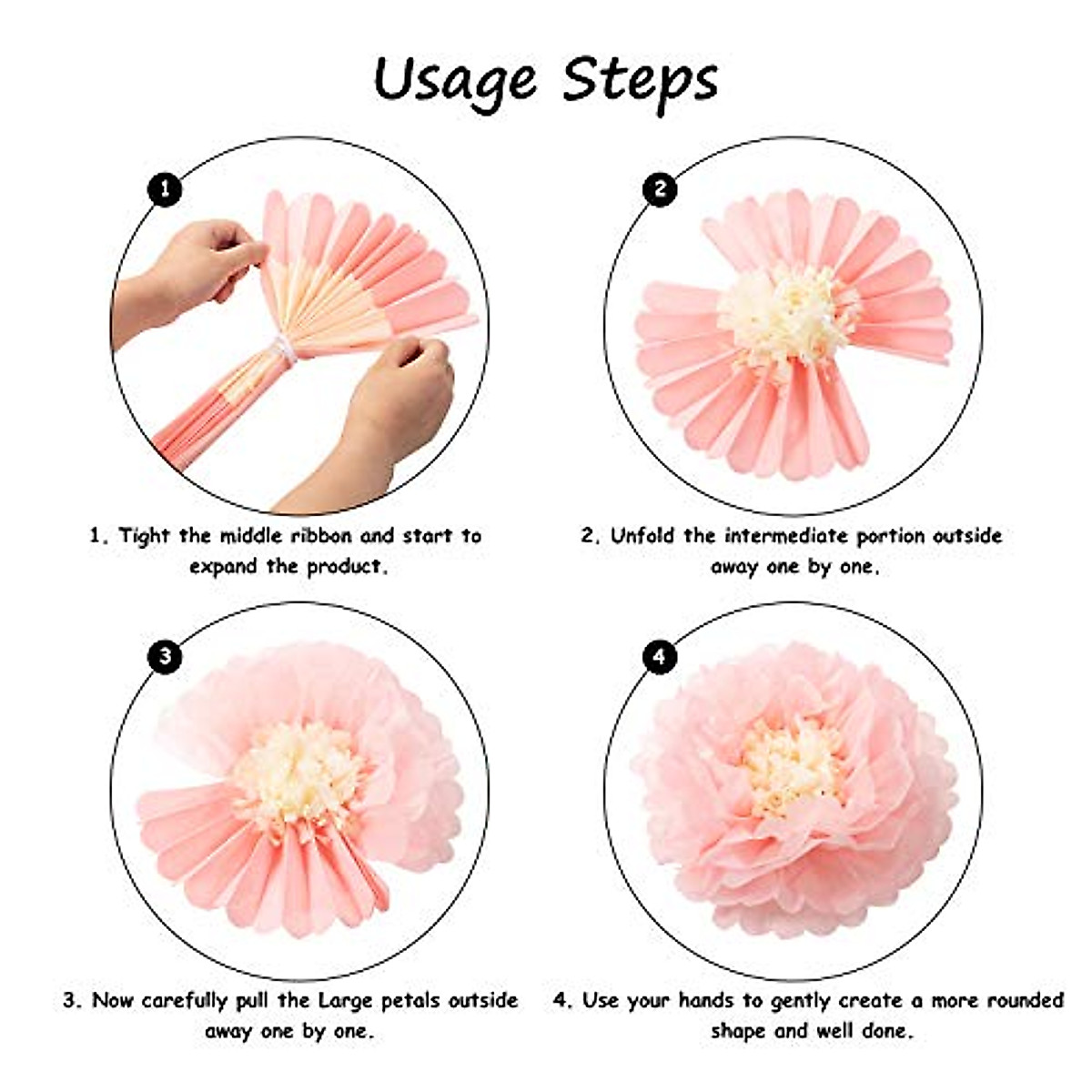 24 Pieces Paper Fans Decoration Set, Including 12 Tissue Paper Flowers, 6 Pink Hanging Paper Fans Garlands Decoration, 6 Paper Poms Ball Decoration Flowers Craft Kit for Wedding, Birthday, Baby Shower