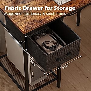 SUPERJARE L Shaped Desk with Power Outlets, Computer Desk with Drawer, Reversible Corner Desk with Grid Storage Bookshelf, Home Office Desk, Rustic Brown