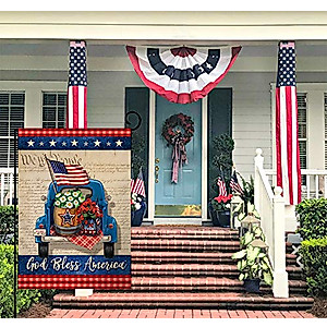 BLKWHT 4th of July Garden Flag God Bless America Vertical Double Sided Independence Day Truck Memorial Day Patriotic Burlap Yard Outdoor Decor 12.5 x 18 Inches A2119