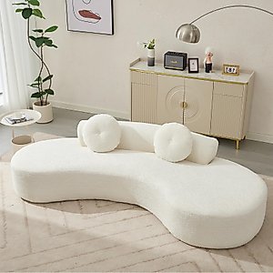 Modern 4-Seater Curved Sofa, Sofa-in-a-Box, No Assembly Required, Comfy Corduroy Fabric Sofa Couch with 2 Pillows, High Density Sponges Cloud Couch for Living Room Apartment Office (Beige)