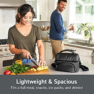 Bentgo® Deluxe Lunch Bag - Durable and Insulated Lunch Tote with Zippered Outer Pocket, Internal Mesh Pocket, Padded & Adjustable Straps, & 2-Way Zippers - Fits Most Lunch Boxes (Carbon Black)