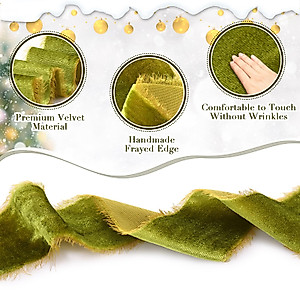 Preboun 4 Rolls Velvet Ribbon for Gift Wrapping 24 Yards Total Frayed Edge Velvet Silk Ribbon for Valentine‘s Day Wedding Baby Shower DIY Crafts Decor(Olive Green,1.5 Inch)