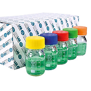 ISOLAB USA – Round Media Storage Bottle, 100ml, with COLOR CODED Screw GL 45 Cap, Borosilicate 3.3 Glass, Pack of 10
