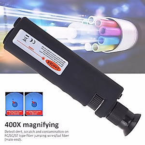 Fiber Optic Microscope Monocular Handheld Fiber Optic Inspection Microscope 400X Optical Communication Fiber Cable Inspection Microscope Magnifier Built-in Adapter Interface SC/LC/FC/ST