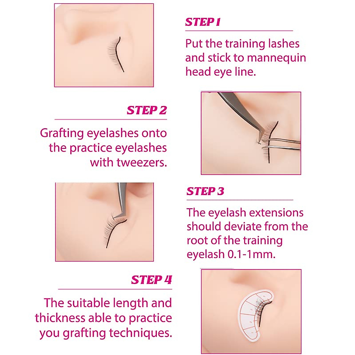 Practice Lashes for Lash Extensions FADLASH 25 Pairs Self Adhesive Eyelashes Lash Extension Strip Eyelashes for Lash Mannequin Head Eyelash Extension Supplies Black