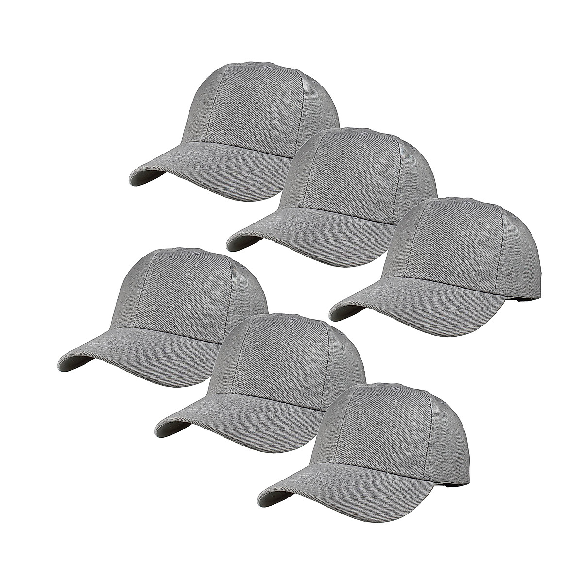 Gelante Plain Blank Baseball Caps Adjustable Back Strap Wholesale Lot 6 Pack - 001-Light Gray-6Pcs