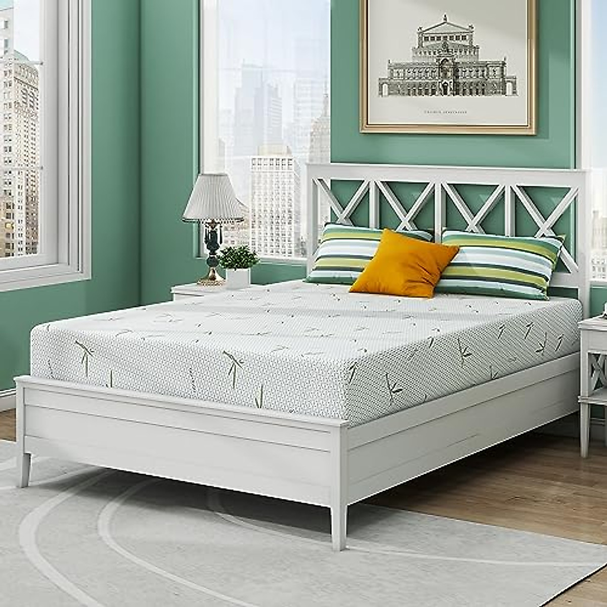 IULULU King Mattress 10 inch Bamboo King Size Memory Foam Mattress in a Box Bed Mattress Cool Gel Mattresses King Medium Firm, CertiPUR-US,Green
