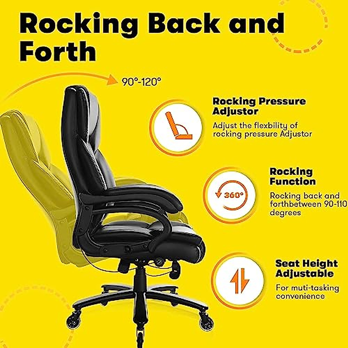 OFIKA Big and Tall Office Chair,400LBS Capacity Heavy Duty Office Chair for Heavy People, High Back PU Leather Executive Desk Chair with Wide Seat (Black)