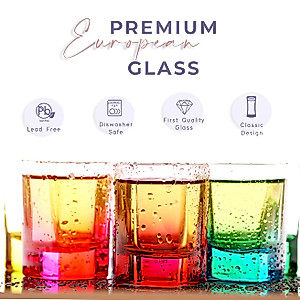 The Buybox - 6 Pieces Colored Shot Glass Set, 1.75oz Heavy Mini Base Shot Glass Set, Colored Shot Glasses Bulk, Tequila Cups Small Glass, Shot Glasses for Whiskey, Tequila, Vodka & Liquors (6)