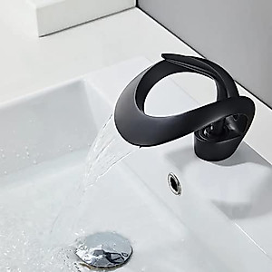 Lovedima Elegant Waterfall Single Handle 1-Hole Bathroom Vessel Sink Faucet Solid Brass Lavatory Vanity Sink Faucet,Black