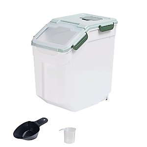 Begino Large Flour Storage Container Bin 25lb, Airtight Rice Storage Containers with Wheels Seal Locking Lid, BPA Free with Measuring Cup&Scoop for Flour, Rice, Grain(Green)