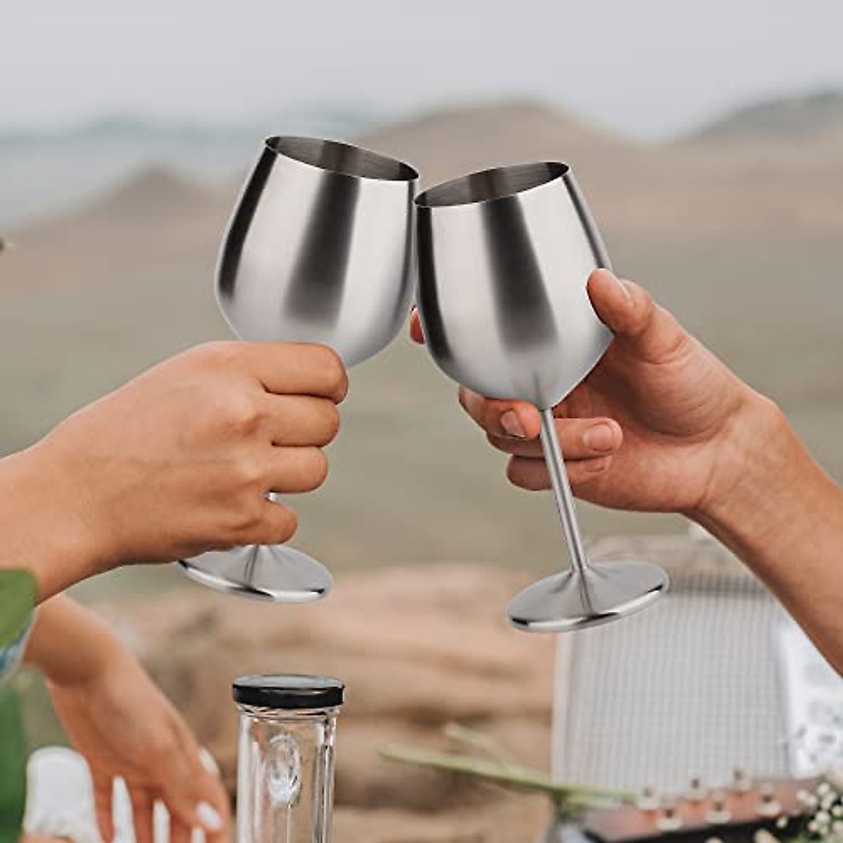 ARORA Stainless Steel Wine Glass 18oz - Set of 4 Matte Silver - 3.6" D x 8.3" H, Large (851005)