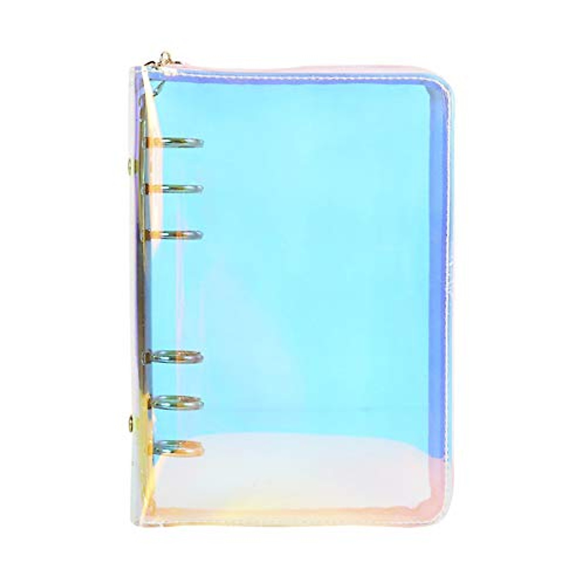 Chris.W Personal Compact Zip Organizer, A6 6-Ring Zipper Binder Planner Cover, Holographic Dazzling Rainbow Color(Inner Paper Not Included)