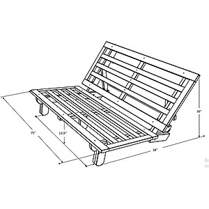 Kodiak Furniture Carson 75" Traditional Full-Size Wood Futon Frame, Solid Pine Construction, Assembly Required, in Java Brown Finish
