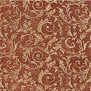 57" Wide Upholstery Floral Chenille Leaf Drapery Home Fabric Terracotta Color by The Yard
