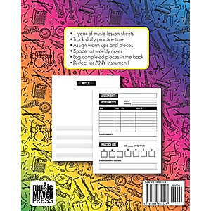 Music Practice & Assignment Notebook: 52 Weeks of Music Lesson Tracking Charts | Record Notes and Practice Log Book | Rainbow Instruments for Girls or Boys
