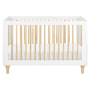 Babyletto Lolly 3-in-1 Convertible Crib with Toddler Bed Conversion Kit in White and Natural, Greenguard Gold Certified