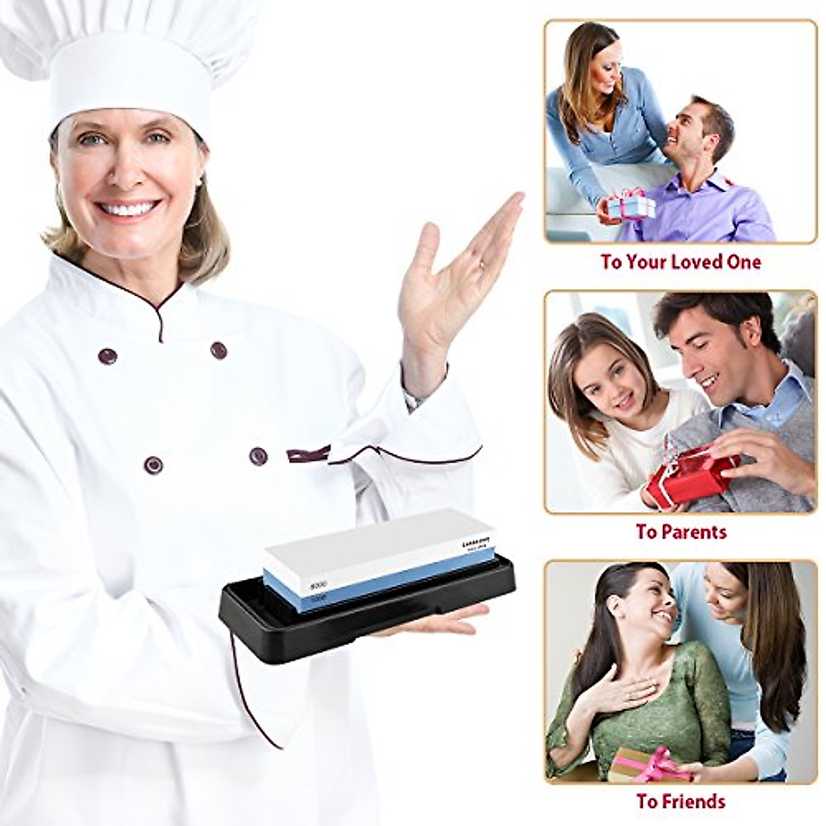 Knife Sharpening Stone Set,Whetstone Dual Sided 1000/6000 Grit Waterstone with Angle Guide Non Slip Rubber Base Holder, Knife Sharpeners Tool Kit for Kitchen Hunting (Blue + black)