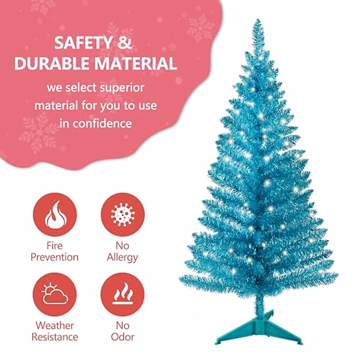 4ft Lighted Artificial Green Christmas Tree, Not Pre-lit Green Tinsel Pine Trees with Lights, Ideal for Ideal for Home, Office, and Xmas Party Décor - Includes Stand