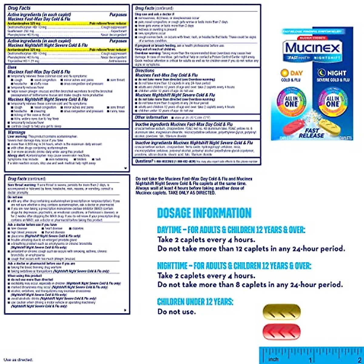 Mucinex Maximum Strength Fast-Max Day Cold & Flu & Nightshift Night Severe Cold & Flu All in One, Fast Release, Powerful Multi-Symptom Relief, 20 caplets (12 Day time + 8 Night time)