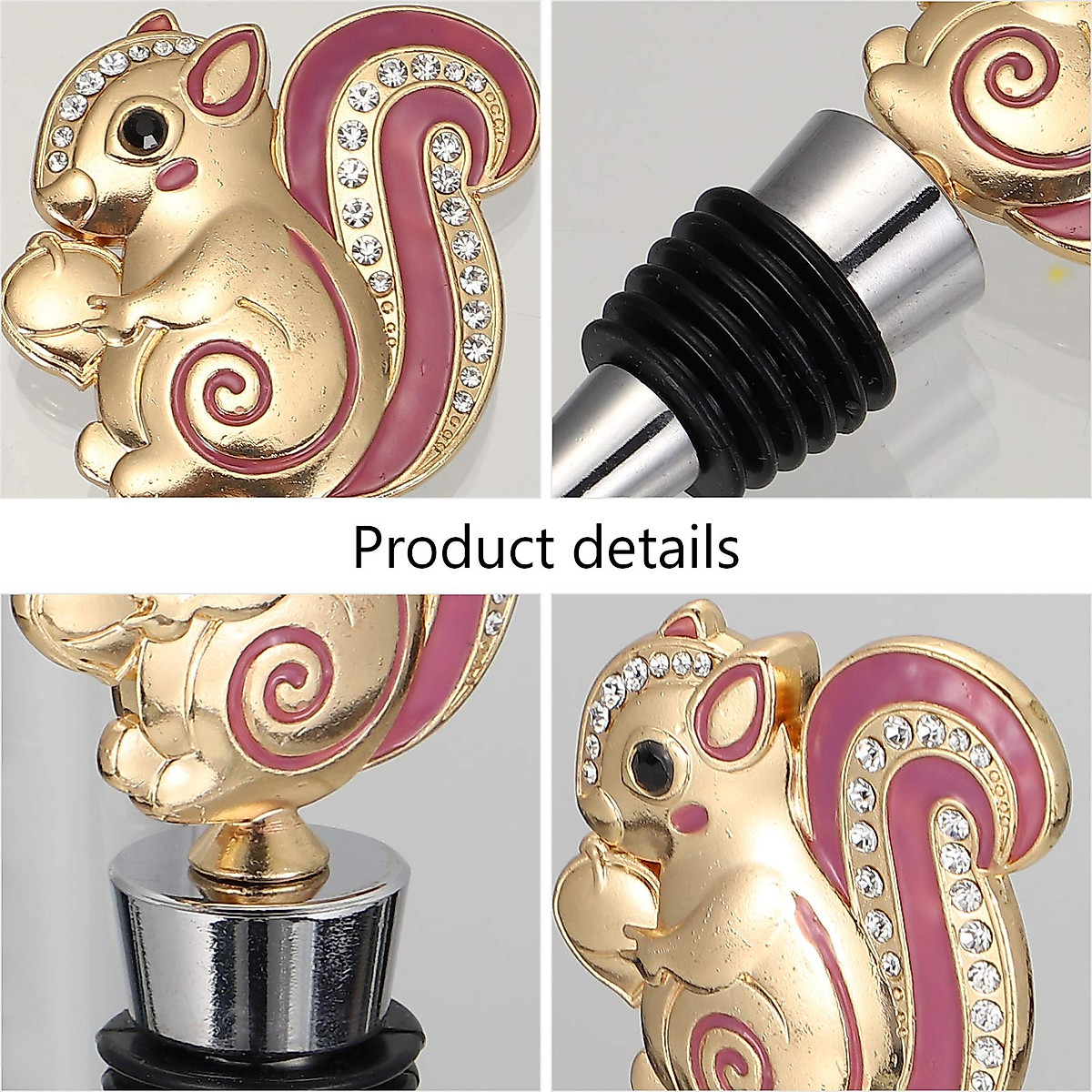 DOITOOL Alloy Wine Bottle Stopper Animal Squirrel Shaped Wine Pourer Reusable Beverage Plug Cap Champagne Saver for Easter Wedding Bar Party