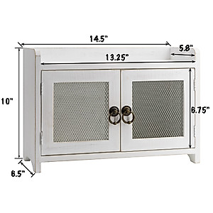 COLLECTIVE HOME - Storage Cabinet, Mini Countertop Cabinet, Wood Organizer for Kitchen Living Room Bedroom Bathroom Office with Magnetic Door, 14.5 x 6.5 x 10 (White, Wire Netting)