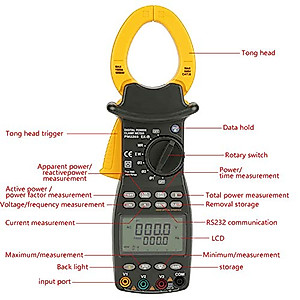 Jeanoko Professional Clamp Meter MS2203 3-Phase Digital Multimeter Power Factor Clamp Meter Digital Clamp Meter