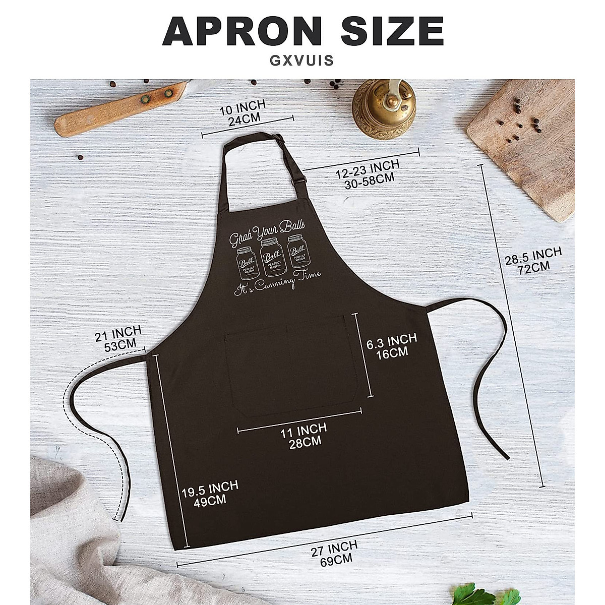 GXVUIS Grab Your Balls It's Canning Time Aprons for Women with 2 Pockets Waterproof Adjustable Bib Kitchen Cooking BBQ Apron Brown