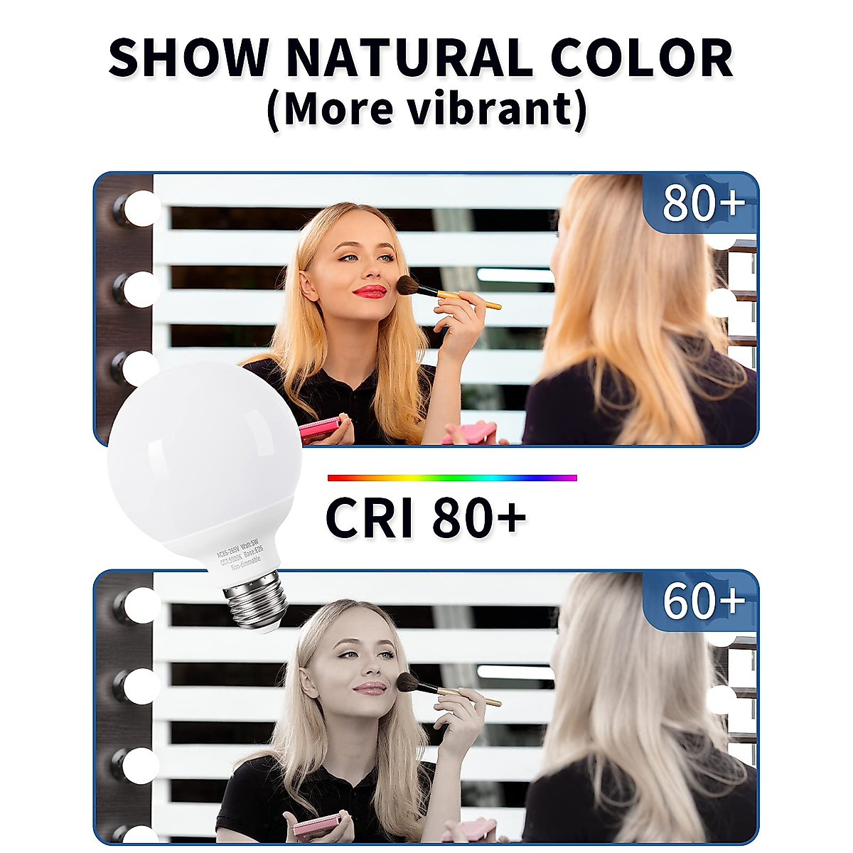 8 Pack Daylight LED Globe Light Bulbs for Bathroom, 120V 60 Watt Eqv., E26 Medium Base, Non-Dimmable Vanity Light Bulbs Round, 5000K Bright G25 LED Bulb Over Mirror