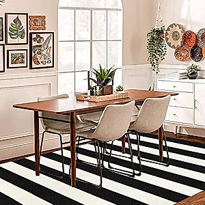 Black and White Rug 4' x 6' Collive Washable Striped Outdoor Indoor Rug Farmhouse Cotton Woven Layered Front Door Mat for Porch/Kitchen/Living Room/Bedroom