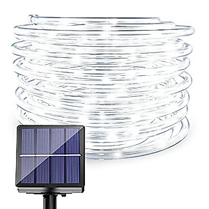 Solar Powered LED Rope Lights - 40FT 8 Modes 100 LED Solar Outdoor Rope String Lights Waterproof Tube Light Copper Wire Fairy Lights for Garden Camping Fence Yard Balcony Wedding Decor (Cool White)