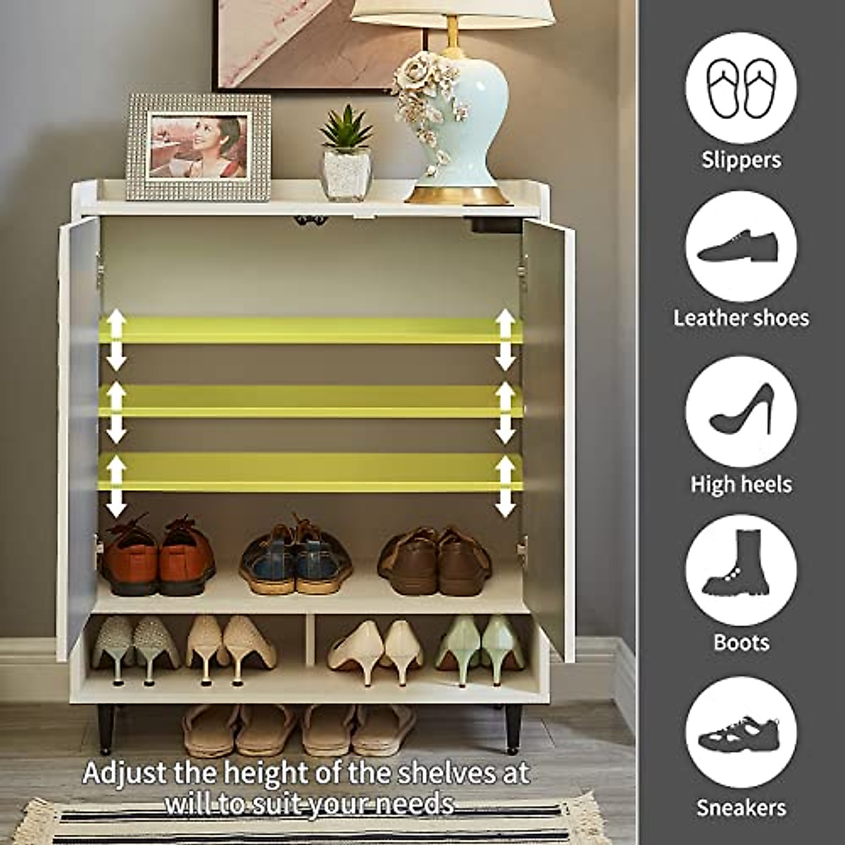 OLD CAPTAIN Shoes Cabinet,5-Tier Modern Entryway Organizer Cabinet with Door,Deodorisation and Automatic Lighting (Grey)