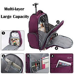 HollyHOME 19 inches Wheeled Rolling Backpack for Men and Women Business Laptop Travel Bag, Upgrade Purple