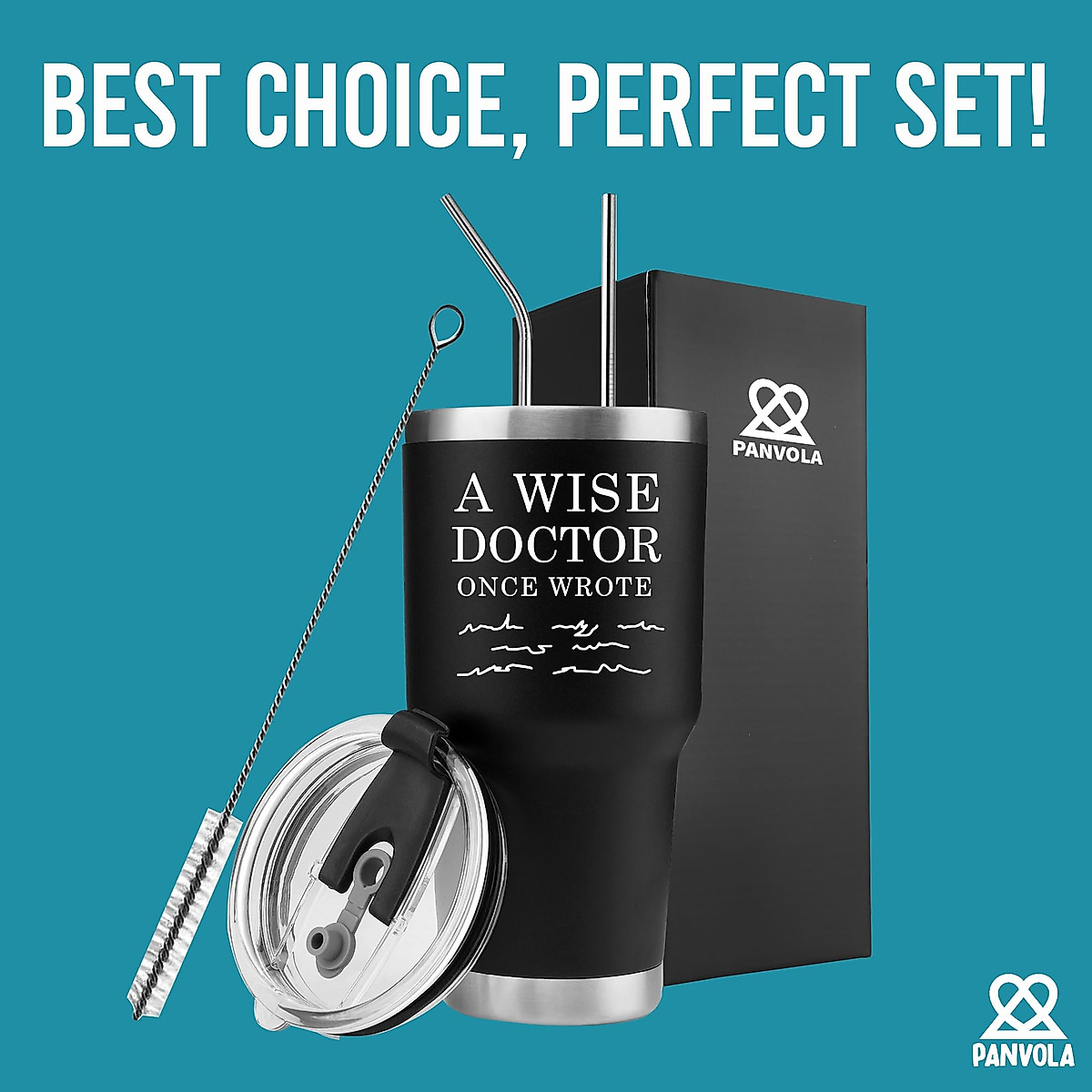 Panvola A Wise Doctor Once Wrote Tumbler Physician Medical Student Dr Travel Mug For Dad Mom Graduation Birthday Christmas Anniversary Vacuum Insulated Stainless Steel Removable Lid And Straw (30 oz)