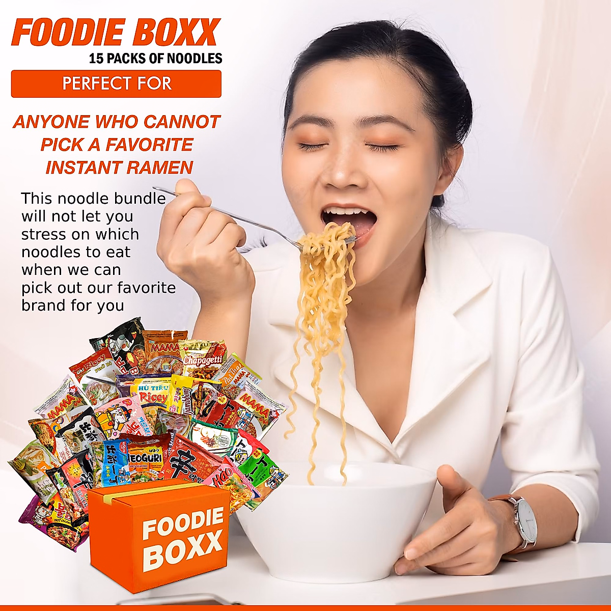 FOODIE BOXX Asian Instant Ramen Noodles Variety Pack with Cookies & Chopsticks (Original)
