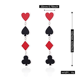 Unique Funny Playing Cards Pattern Dangle Drop Earring Personality Asymmetric Acrylic Spades Hearts Plum Poker Earrings for Women Gift Statement Nightclub Party Jewelry (Long Design)