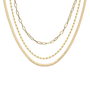 PAVOI Womens 14K Gold Plated Yellow Gold Triple Chain and 925 Sterling Silver Necklace