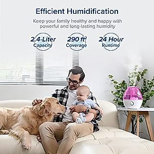 LEVOIT Humidifiers for Bedroom Large Room (2.4L Water Tank), Cool Mist for Home Whole House, Adjustable 360° Rotation Nozzle, Ultrasonic, Auto Shutoff, Night Light, BPA-Free, Pink
