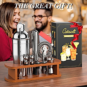 Cocktail Shaker Set with Stand - 25pcs Mixology Bartender Kit 25oz Professional Bar Tools Set Bar Accessories for Drink Mixing, Bartender Gifts for Home Bar, Parties