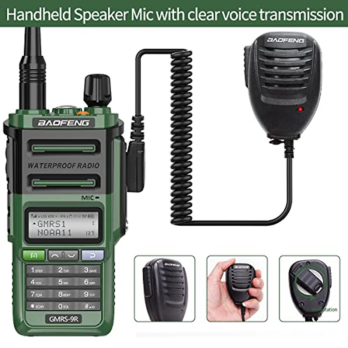 GMRS Radio Baofeng GMRS-9R 5W Rechargeable Two Way Radio for Adults,Waterproof IP67,NOAA Scanning&Receiving with Extra Original Battery,Programming Cable,Tactical Antenna,Speaker Mic,Tactical Bag